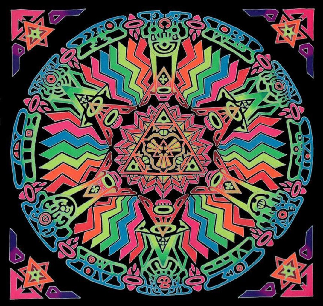 Psychedelic Trippy Tapestry Blacklight, UV Backdrop, Fractal Art ...