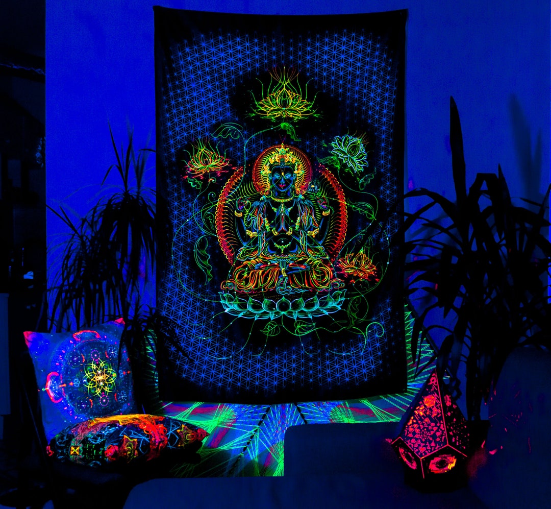 Ultraviolet Meditation Yoga Tapestry, UV Backdrop Psytrance Festival ...