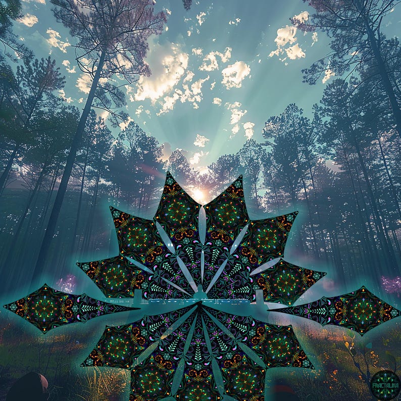 Psytrance Party Deco, Psychedelic Neon UV Active Ceiling Canopy, Open ...