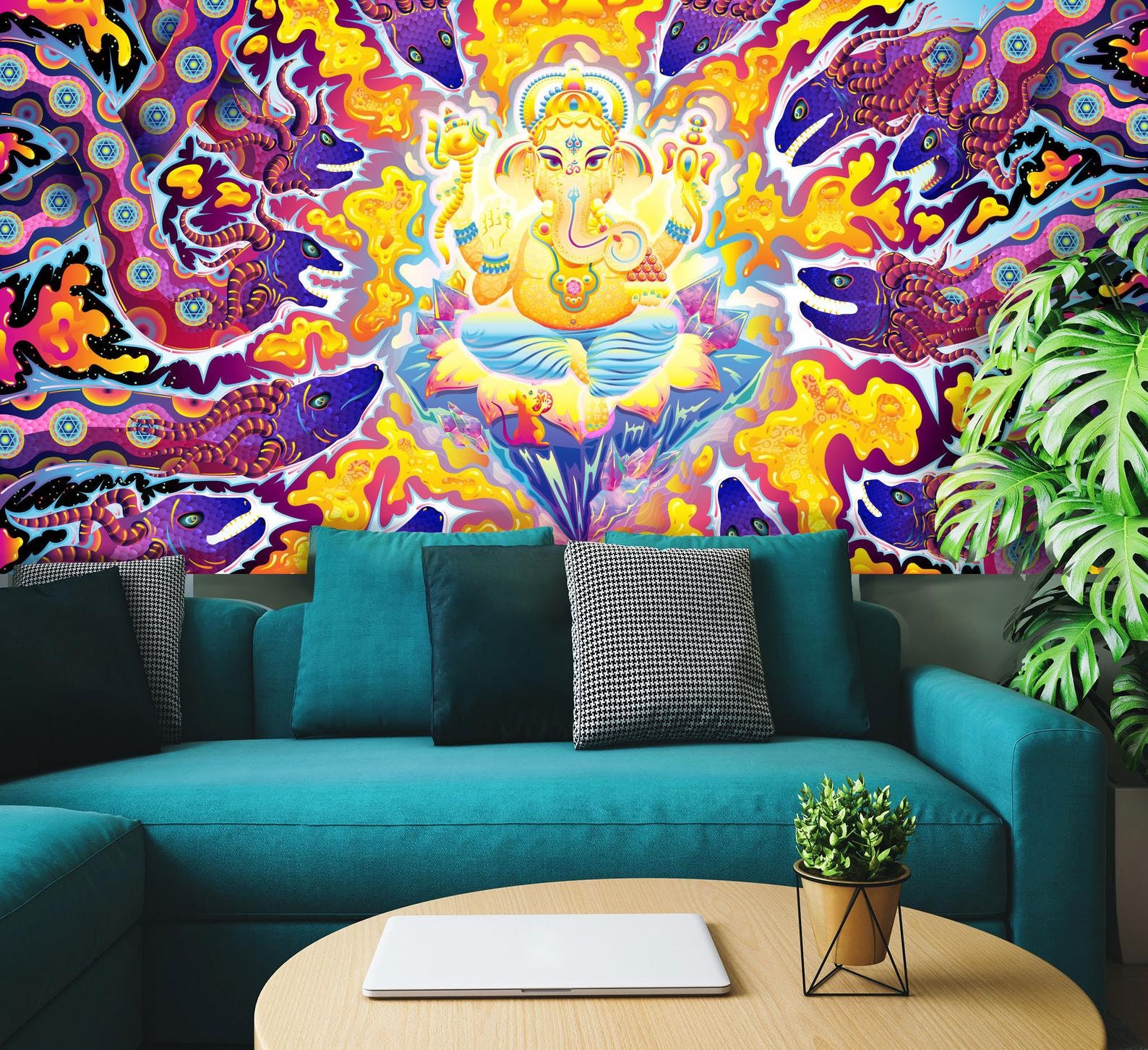 Trippy Tapestry Ganesh Wall Art Fluorescent Tapestry UV - Etsy