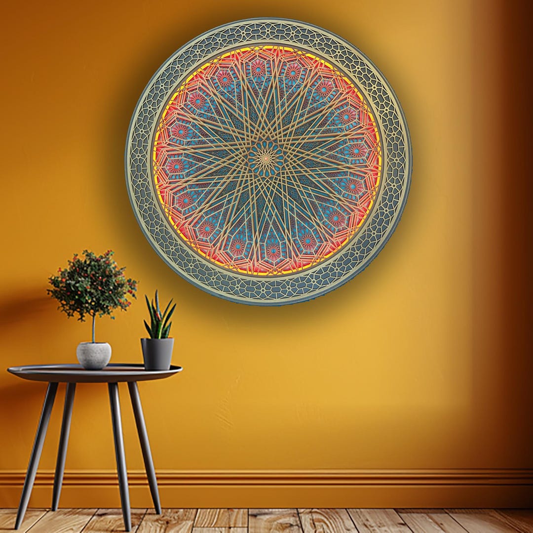 Wooden Color Changing Light Fixture, Mandala Decoration, Bohemian Lamp ...