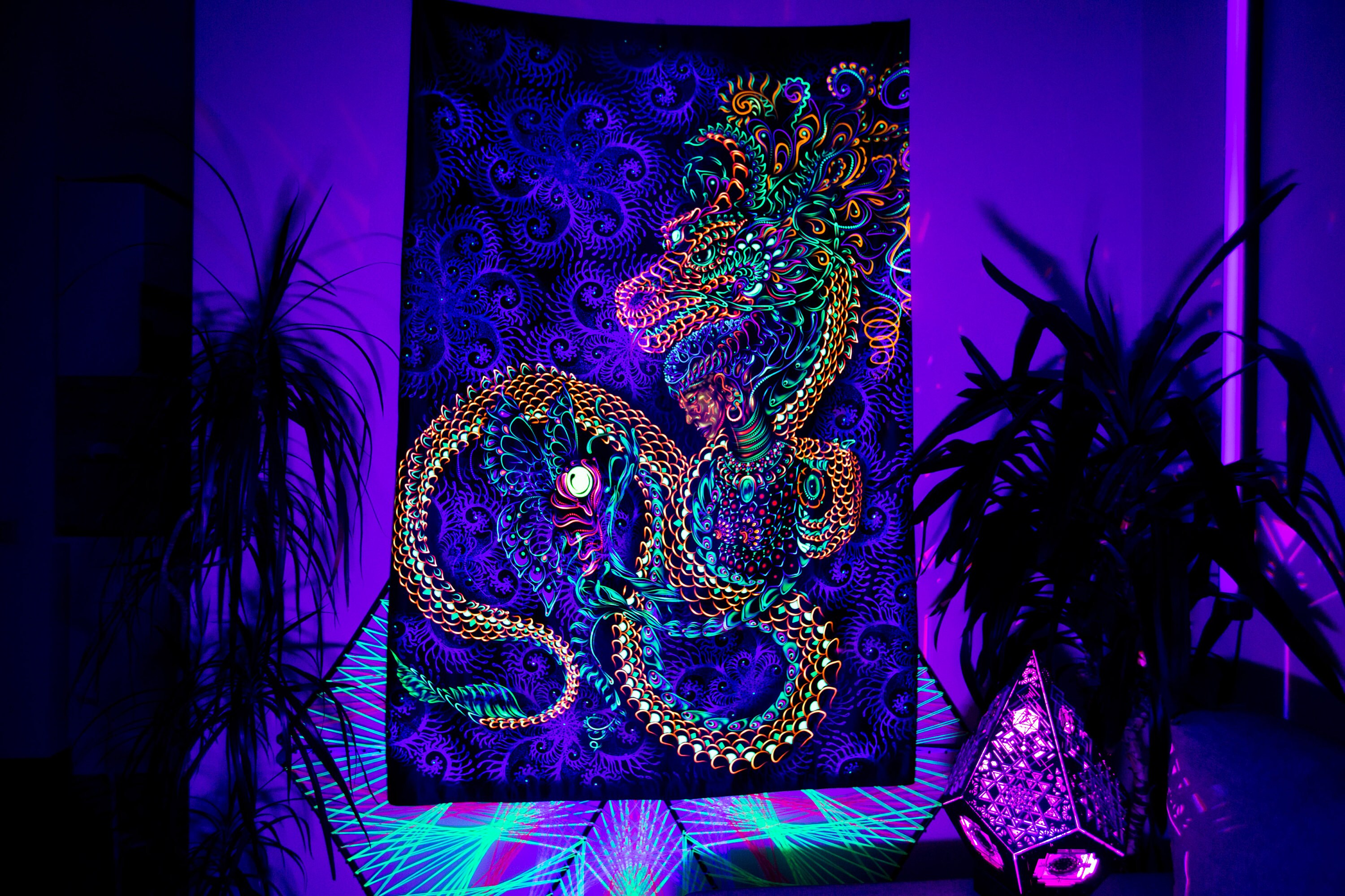 Psychedelic Tapestry, Psytrance Festival UV Backdrop, Goatrance Hippie ...