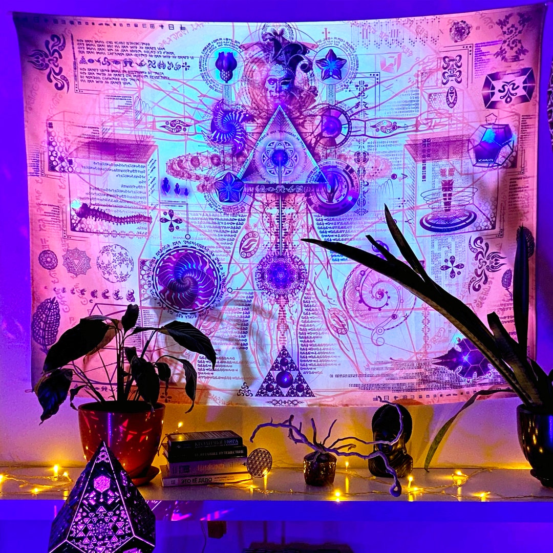 Vitruvian Man, Bohemian Decor, Meditation UV Backdrop, Yoga Art, Boho Gift, Trippy Gift, Unique ...