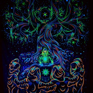 Trippy Tapestry Psychedelic Spiritual Psyart, Nature Fluorescent ...
