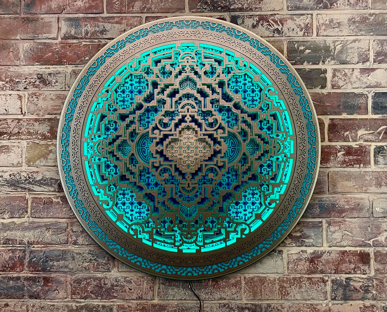 Sacred Geometry Wall LED Lamp, Shipibo Pattern, Wooden Mandala, Wood ...