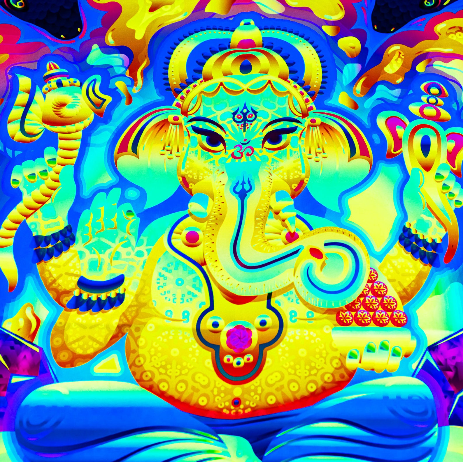 Trippy Tapestry Ganesh Wall Art Fluorescent Tapestry UV - Etsy