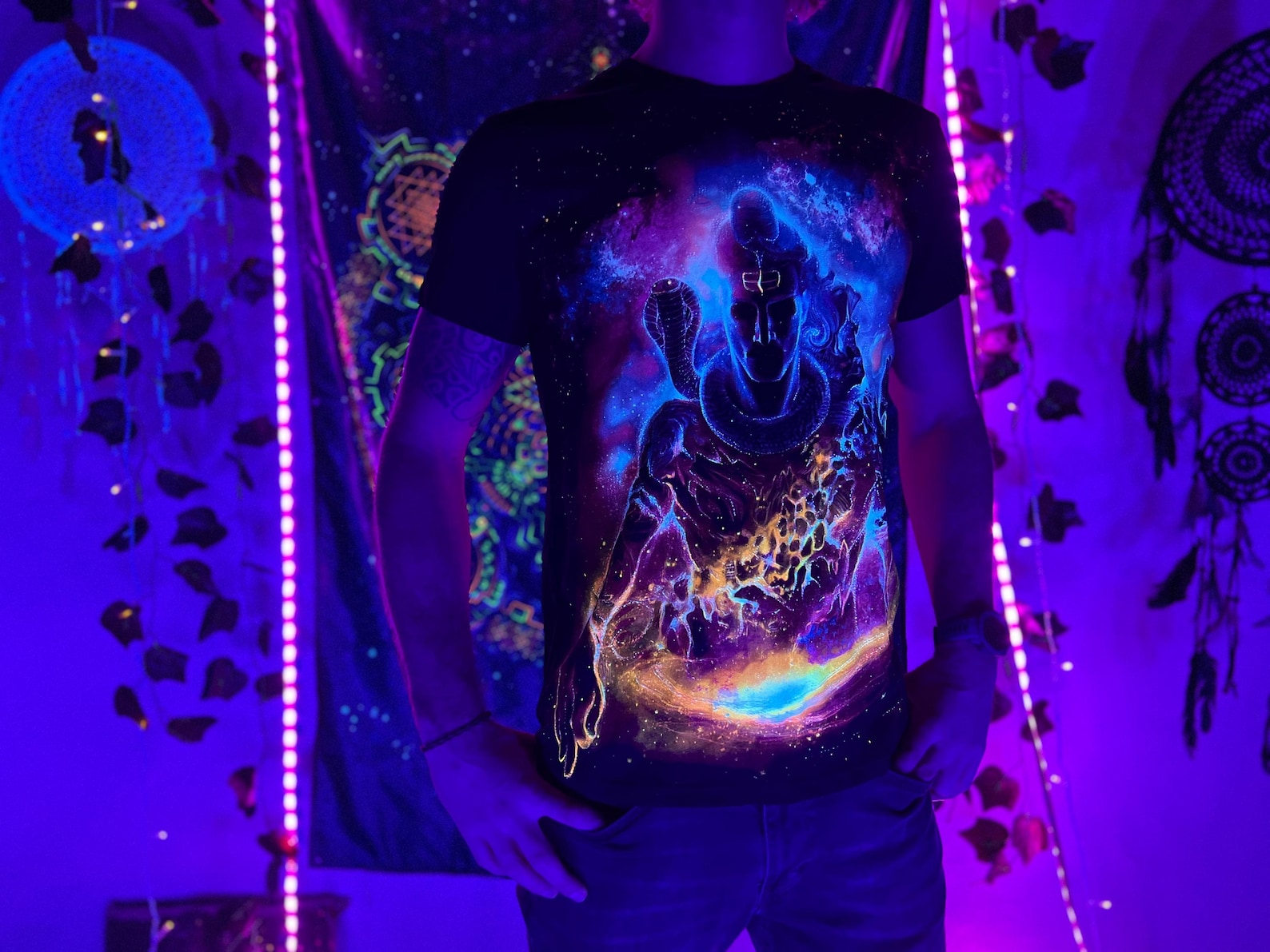 UV Active Psytrance Festival T-shirt, Glow in the Dark and Fluorescent ...