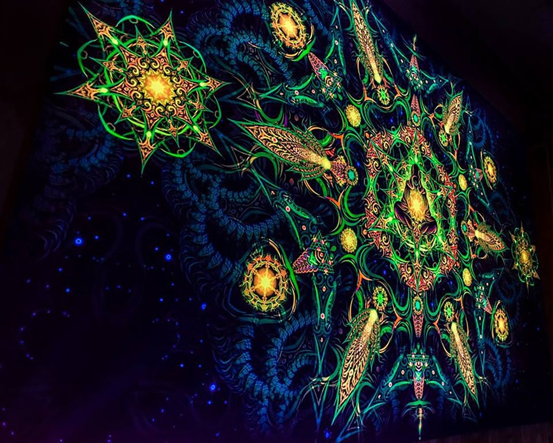 Ultraviolet Psytrance Blacklight Active Backdrop, UV Active Tapestry ...