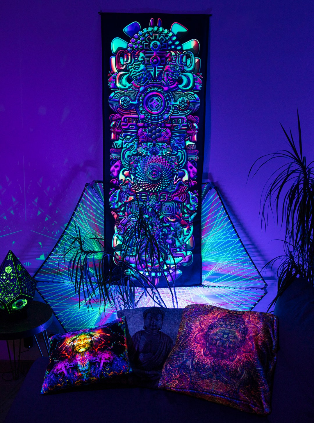 Shamanic Gobelin, Sacred Wall Deco, Fluorescent Tapestry, Surreal Wall ...