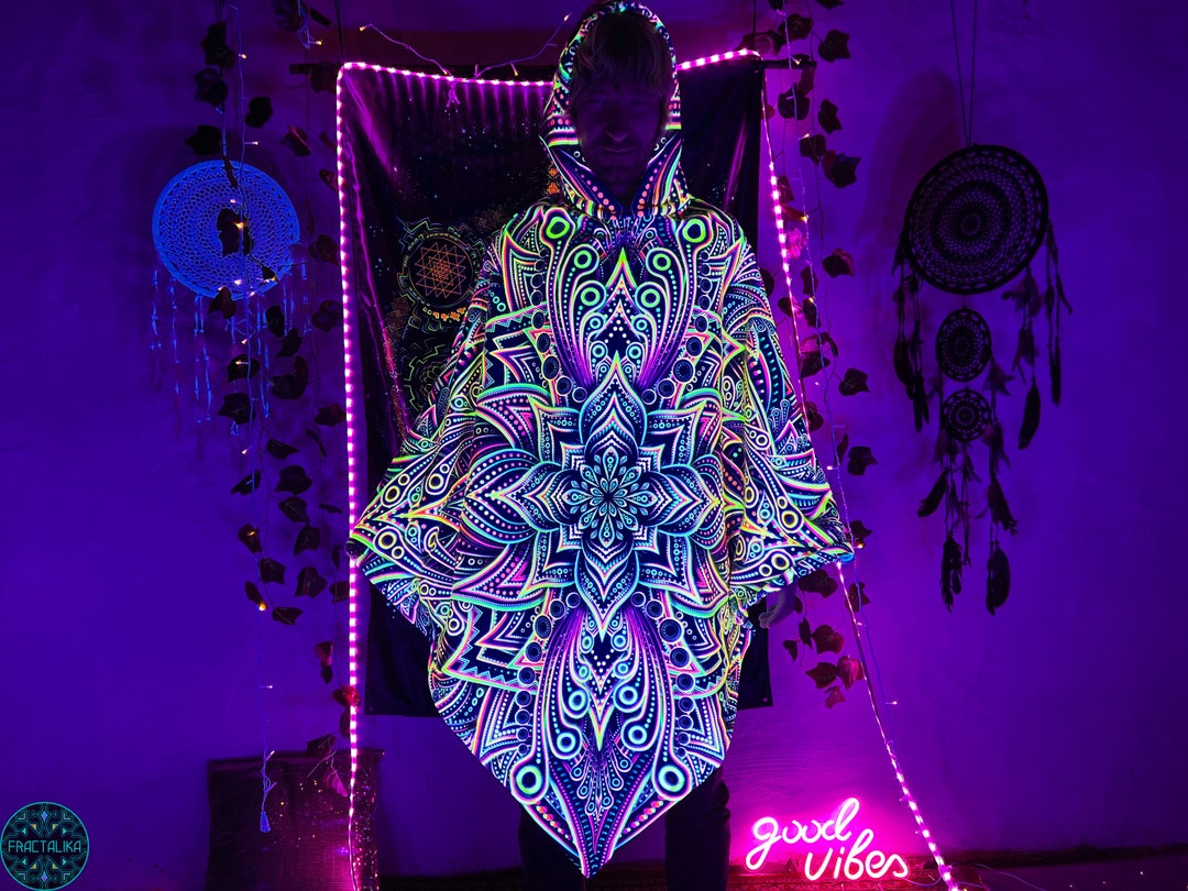 Psychedelic Poncho, Festival Trippy Clothing, Rave Outfit, Fleece ...