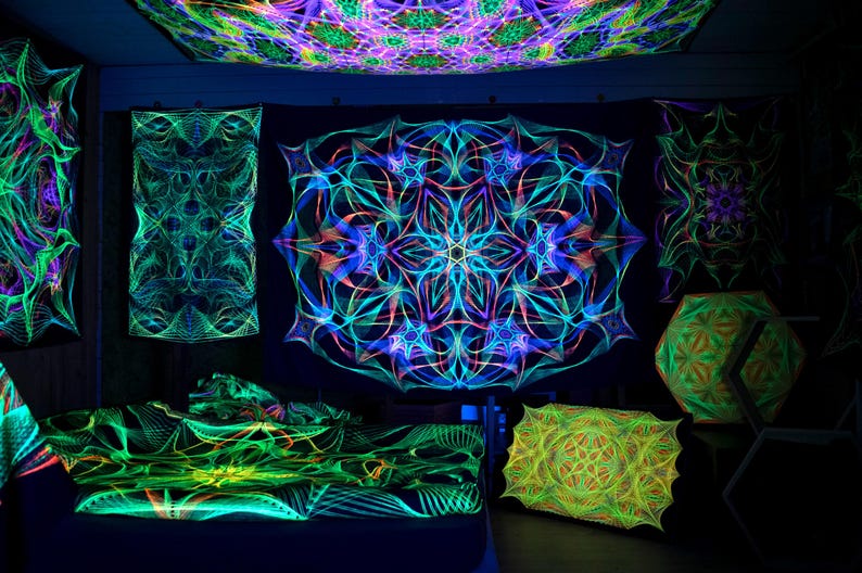 Trippy UV Reactive Backdrop, Psychedelic Decoration, String Art Wall ...