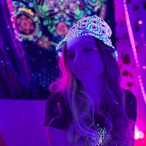 Trippy Bucket Hat, Blacklight Active Panama, Festival Headwear ...