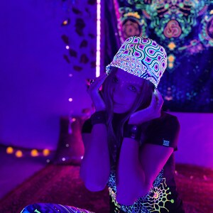 Trippy Bucket Hat, Blacklight Active Panama, Festival Headwear ...