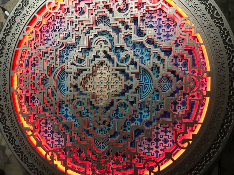 Sacred Geometry Wall LED Lamp Shipibo Pattern Wooden - Etsy
