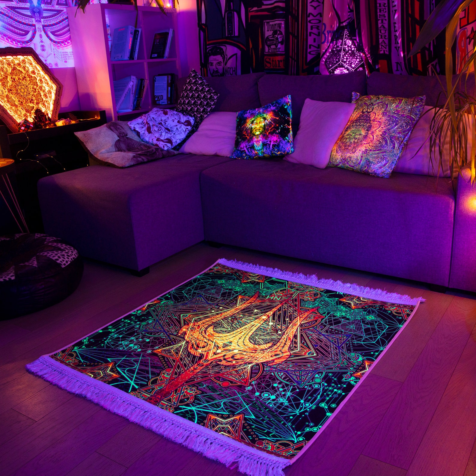 Meditation Rug Psychedelic UV Carpet Trippy Gift Hippie | Etsy