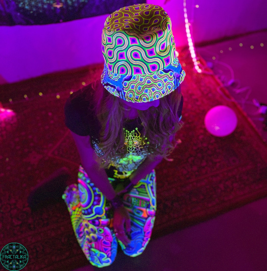 Trippy Bucket Hat, Blacklight Active Panama, Festival Headwear ...