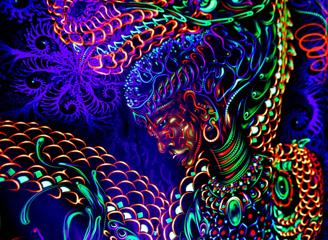 Psychedelic Tapestry, Psytrance Festival UV Backdrop, Goatrance Hippie ...