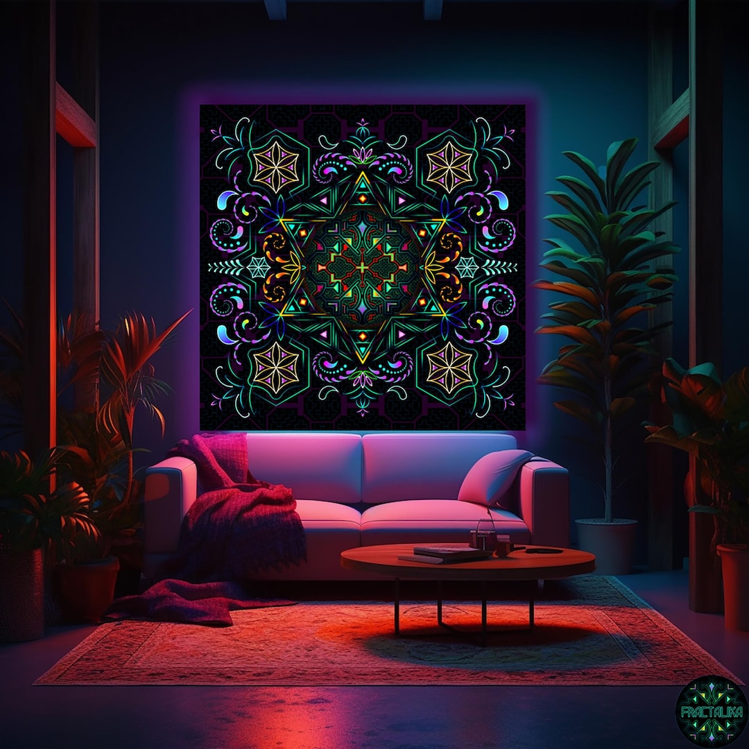 Ultraviolet Ayahuasca Tapestry, DMT Shipibo Wall Art, Fluorescent ...