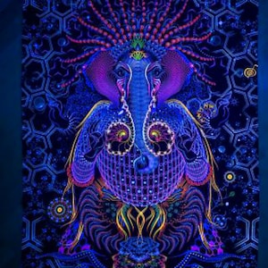 Ganesh Tapestry Psychedelic Art Ganesha Hindu God UV Fluorescent Print ...