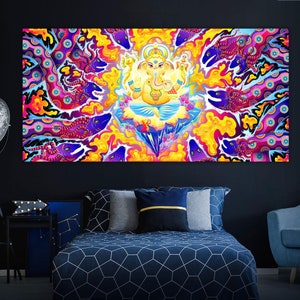 Trippy Tapestry Ganesh Wall Art Fluorescent Tapestry UV - Etsy