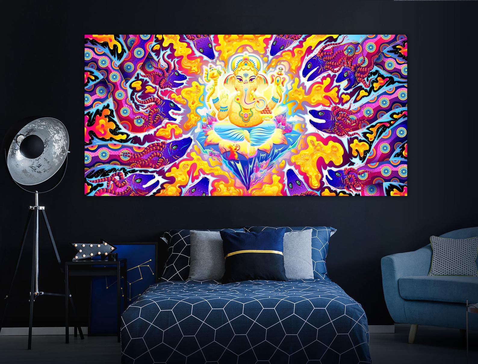 Trippy Tapestry Ganesh Wall Art Fluorescent Tapestry UV | Etsy