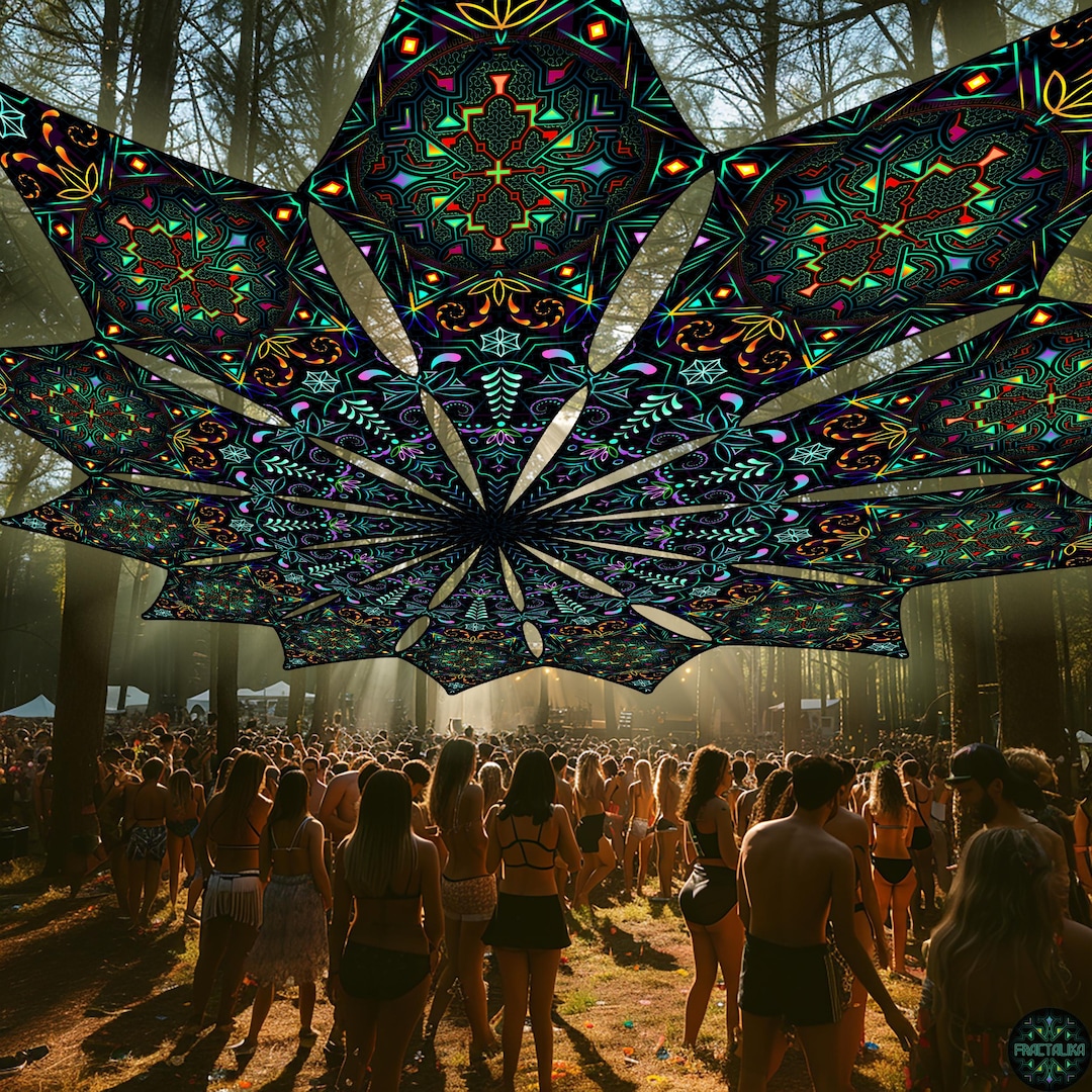 Psytrance Party Deco, Psychedelic Neon UV Active Ceiling Canopy, Open ...