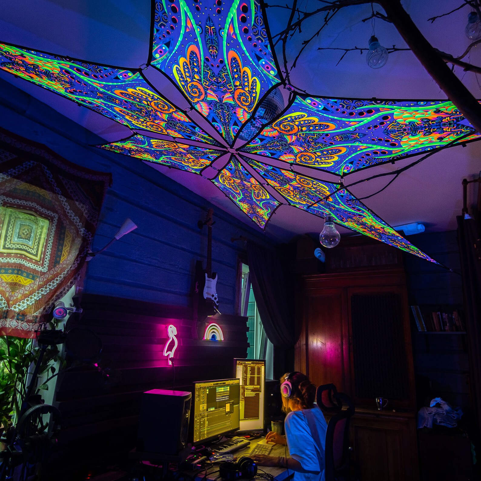 UV Canopy, Psychedelic Psytrance Deco, Lycra Blacklight Decoration ...