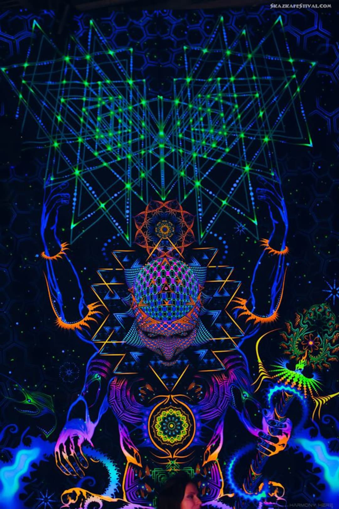 Psychedelic Meditation Tapestry, UV Trippy Fluorescent Print Backdrop ...