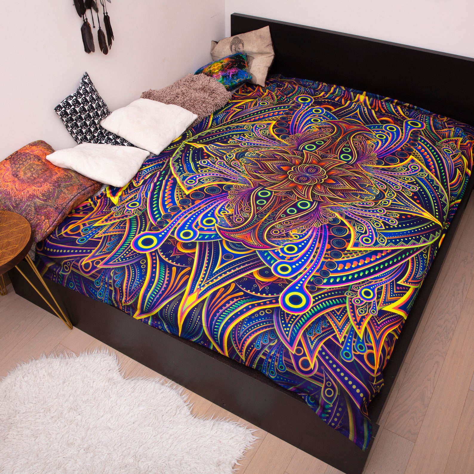 Bohemian Blanket, Hippie UV Bedding, Unusual Gift, Bedsheet Psychedelic ...