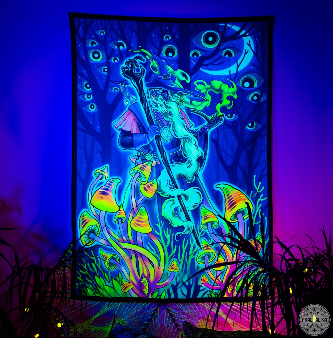 Hippie Bedroom Decor, Trippy Wall Art, Wall Hanging Uv Psytrance ...