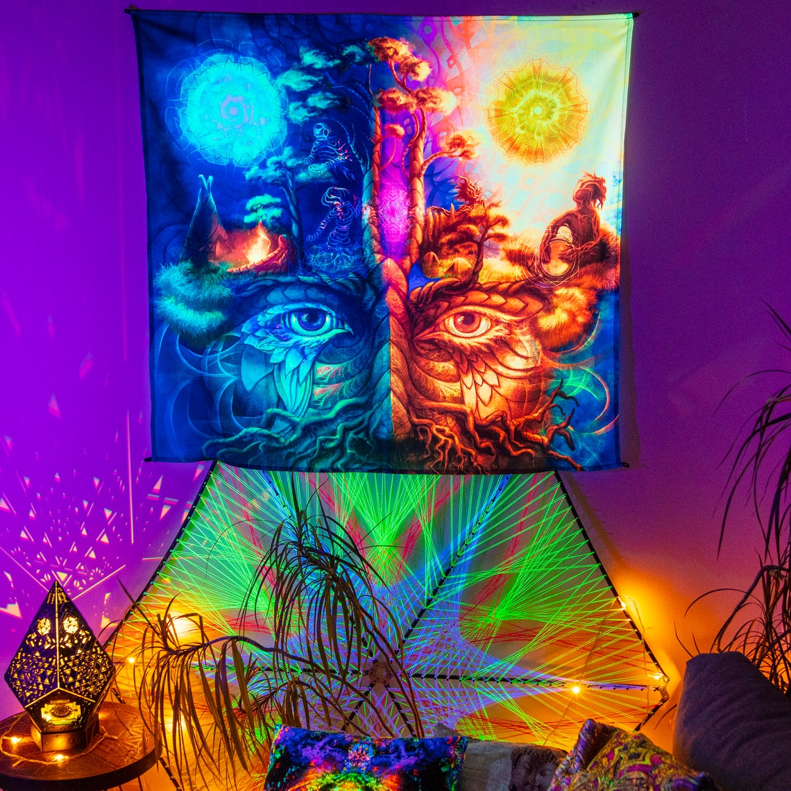 Esoteric Home Decor Forest Festival UV Tapestry Meditation - Etsy