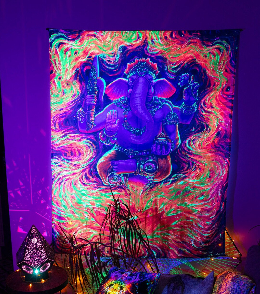 Ganesh Trippy Backdrop, Mystical Artwork, Hippie UV Gobelin, Fantasy ...