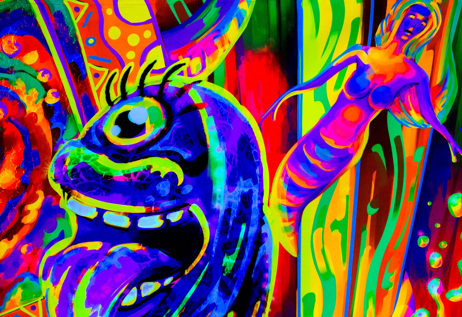 Trippy Painting, UV Wall Art, Blacklight Art, Neon Tapestry, Festival ...