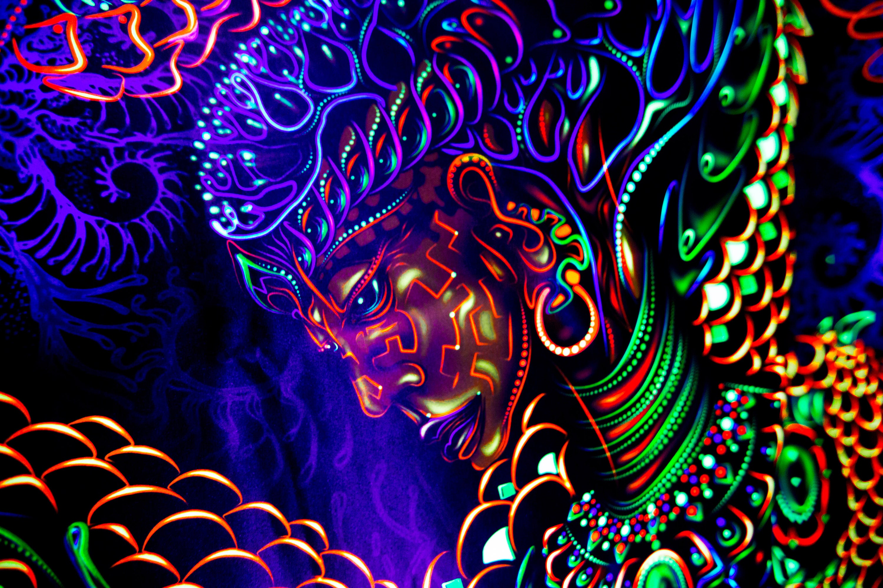 Psychedelic Tapestry, Psytrance Festival UV Backdrop, Goatrance Hippie ...