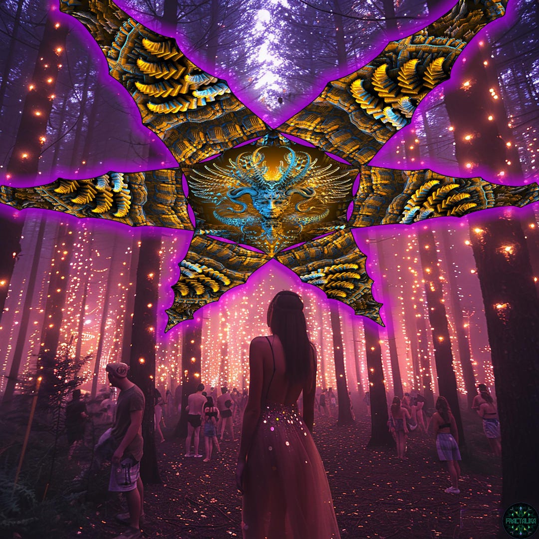 Ceiling Rave Party UV Decor, Dj Booth and Stage Canopy, Fluorescent Goa ...