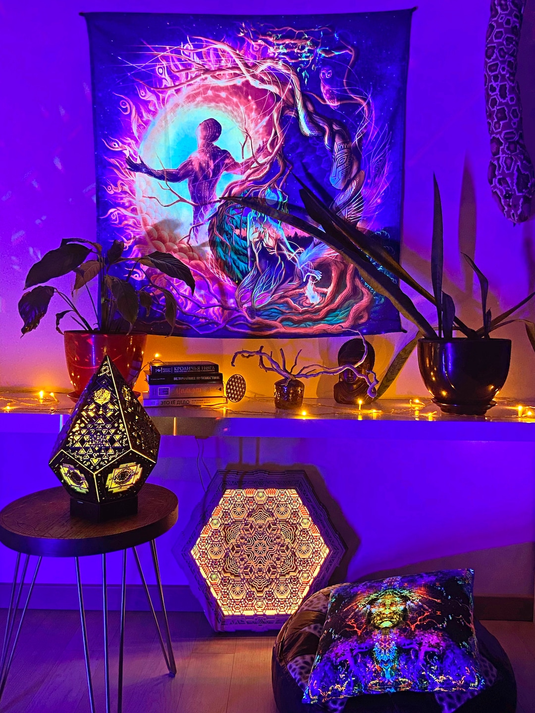 Shamanic UV Trippy Decor, Yin-yang Home Deco, Meditation Art, Bohemian ...