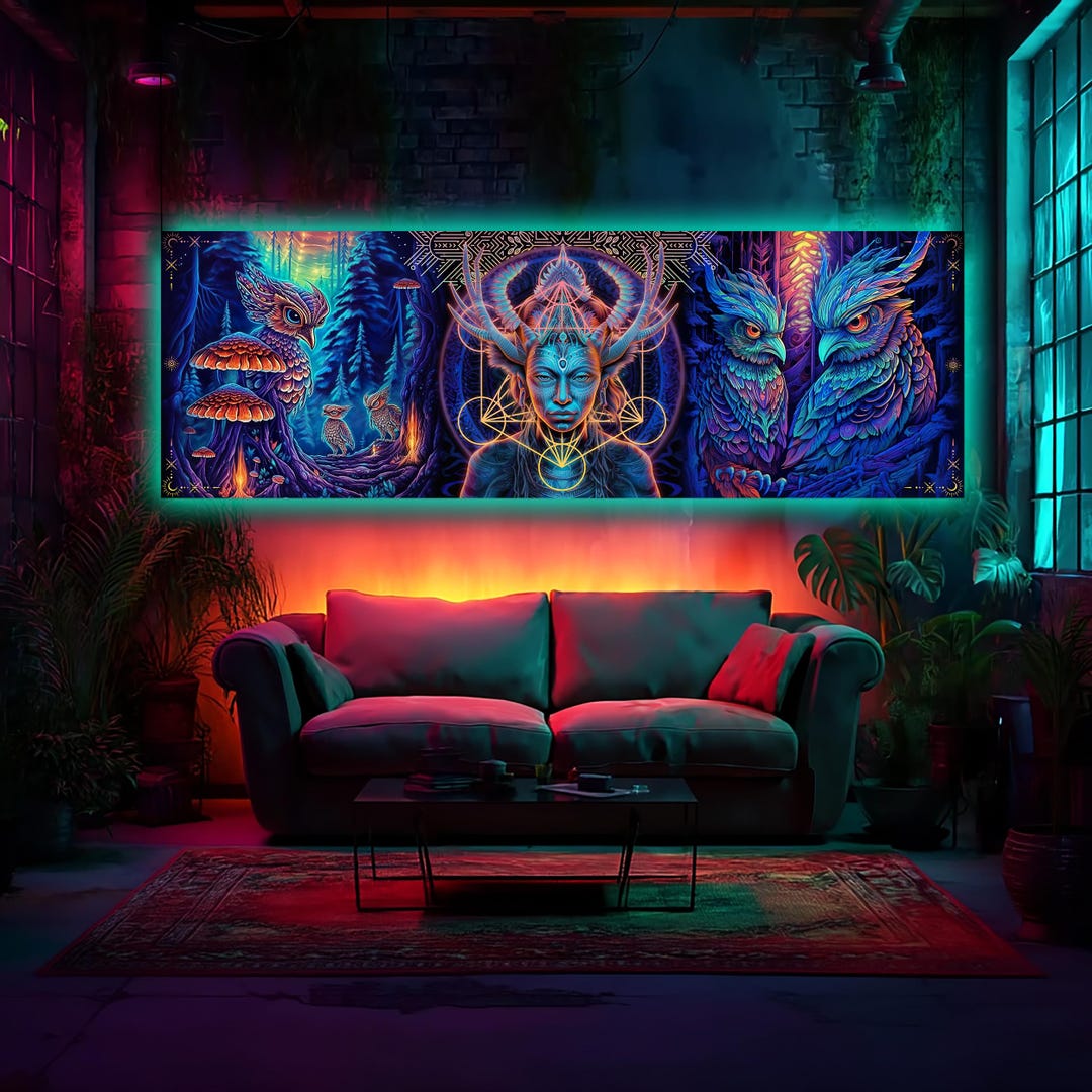 Fluorescent Ultraviolet Blacklight Tapestry, Trippy Psytrance Glow UV ...