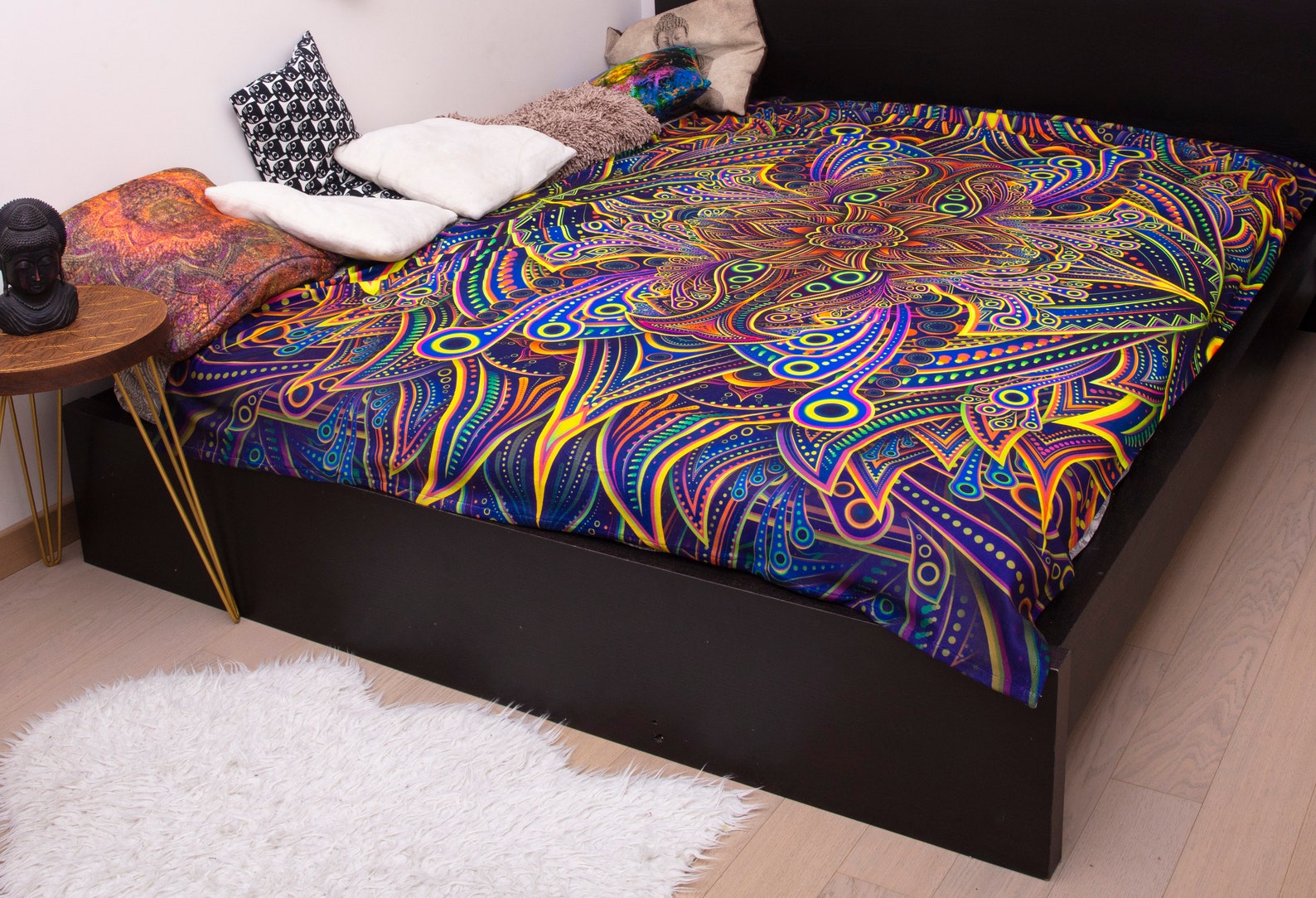 Bohemian Blanket, Hippie UV Bedding, Unusual Gift, Bedsheet Psychedelic ...