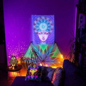 Psychedelic Tapestry, Festival UV Deco, Hippie Wall Decor, Spiritual ...