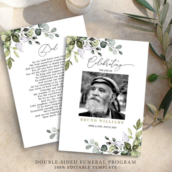 Single Double Sided Funeral Program Template - Etsy