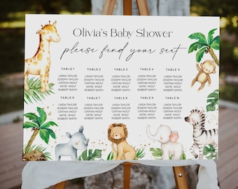Jungle Animals Seating Chart Sign, EDITABLE TEMPLATE, Pink Floral ...