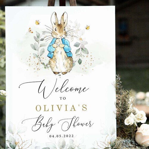 Editable Peter Rabbit Baby Shower Welcome Signblue Peter - Etsy