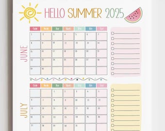 Summer Calendar Printable - Etsy