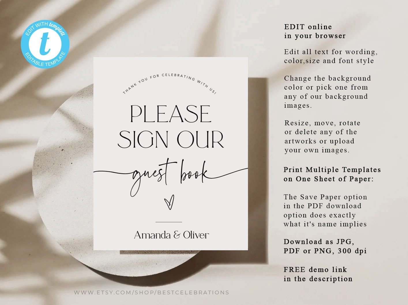 Minimalist Guest Book Table Sign: Editable Wedding Template (digital ...