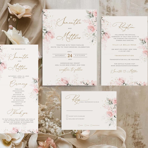 Blush Wedding Invite - Etsy