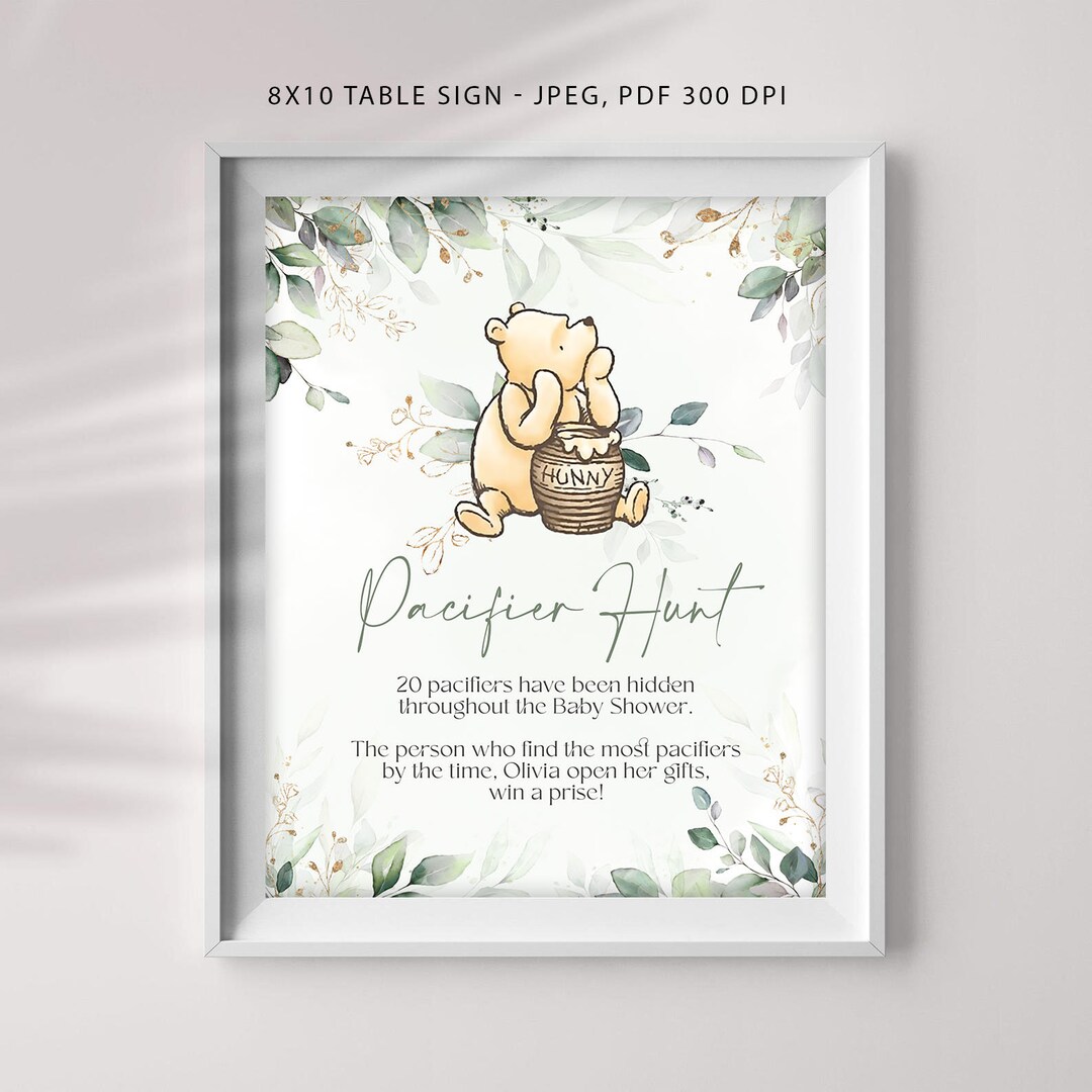 Winnie the Pooh Pacifier Hunt Sign: Gender Neutral Party Game (8x10 ...
