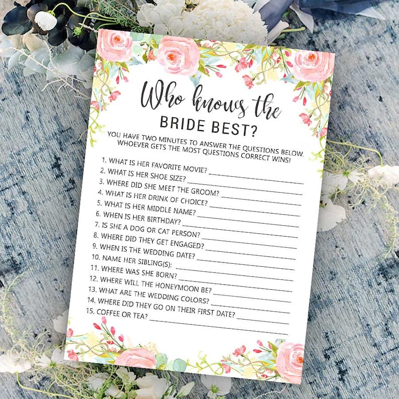 Who Knows the Bride Best Bridal Shower Game Printable | Etsy