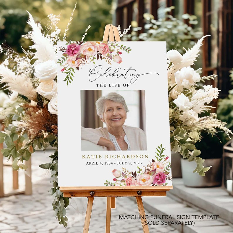 Pink Floral Funeral Program Template: Celebration of Life (canva ...