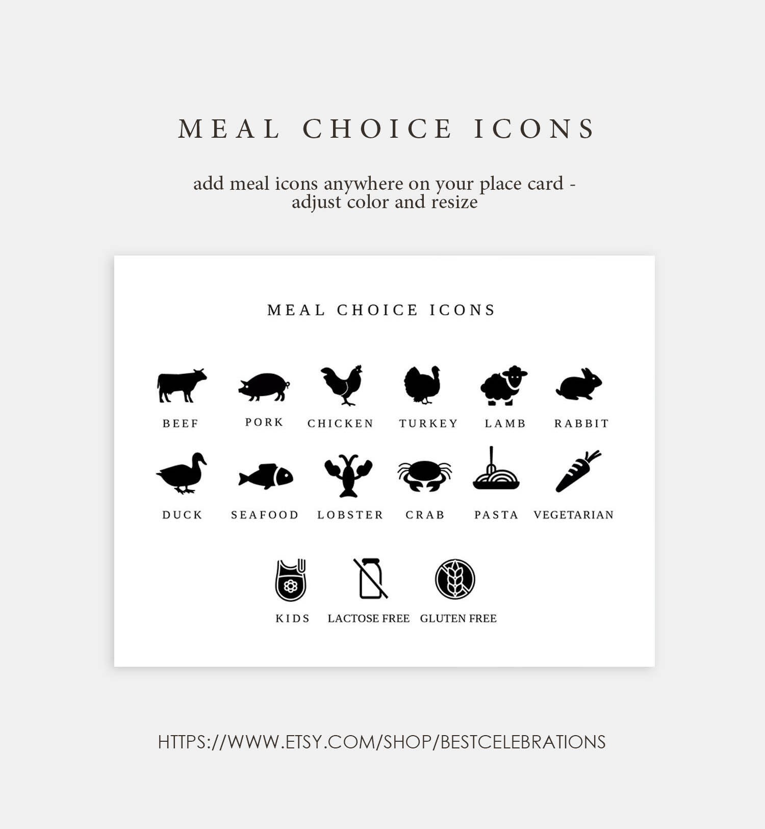 Place Card Template With Meal Icons Editable Wedding Place | Etsy