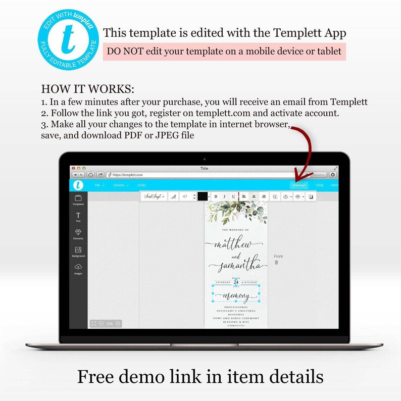 CHLOE Wedding Program Template Greenery Ceremony Template | Etsy